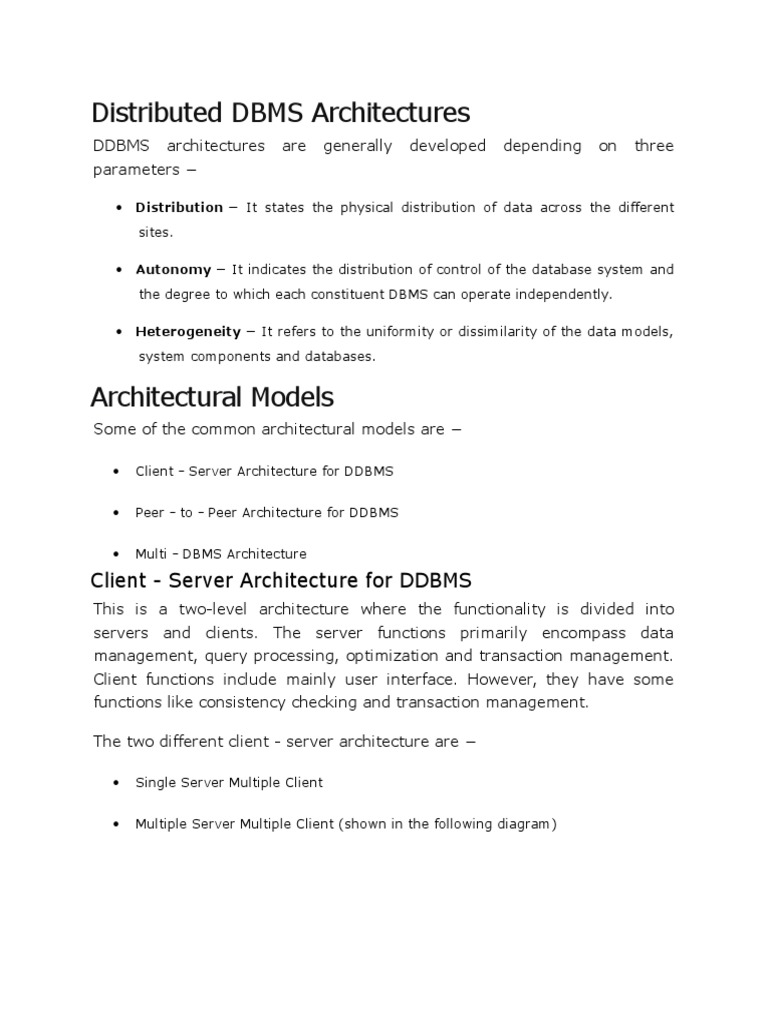 Distributed DBMS Architectures | PDF | Database Transaction ...