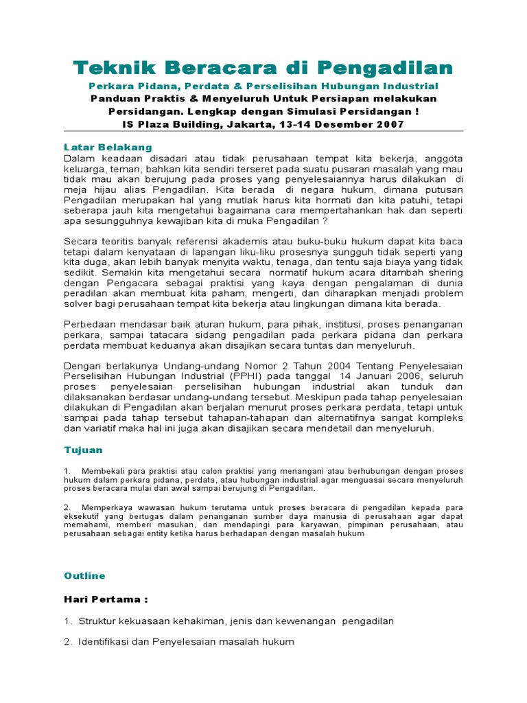 Teknik Beracara Di Pengadilan | PDF | Bisnis