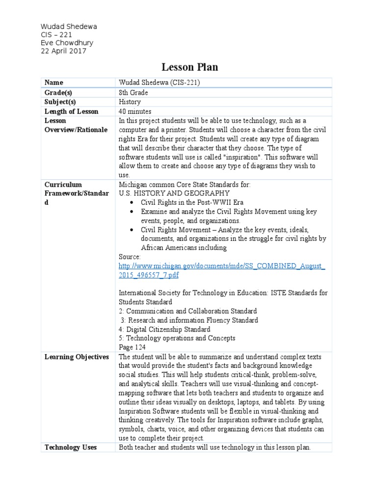Inspiration Lesson Plan | PDF | Lesson Plan | Software