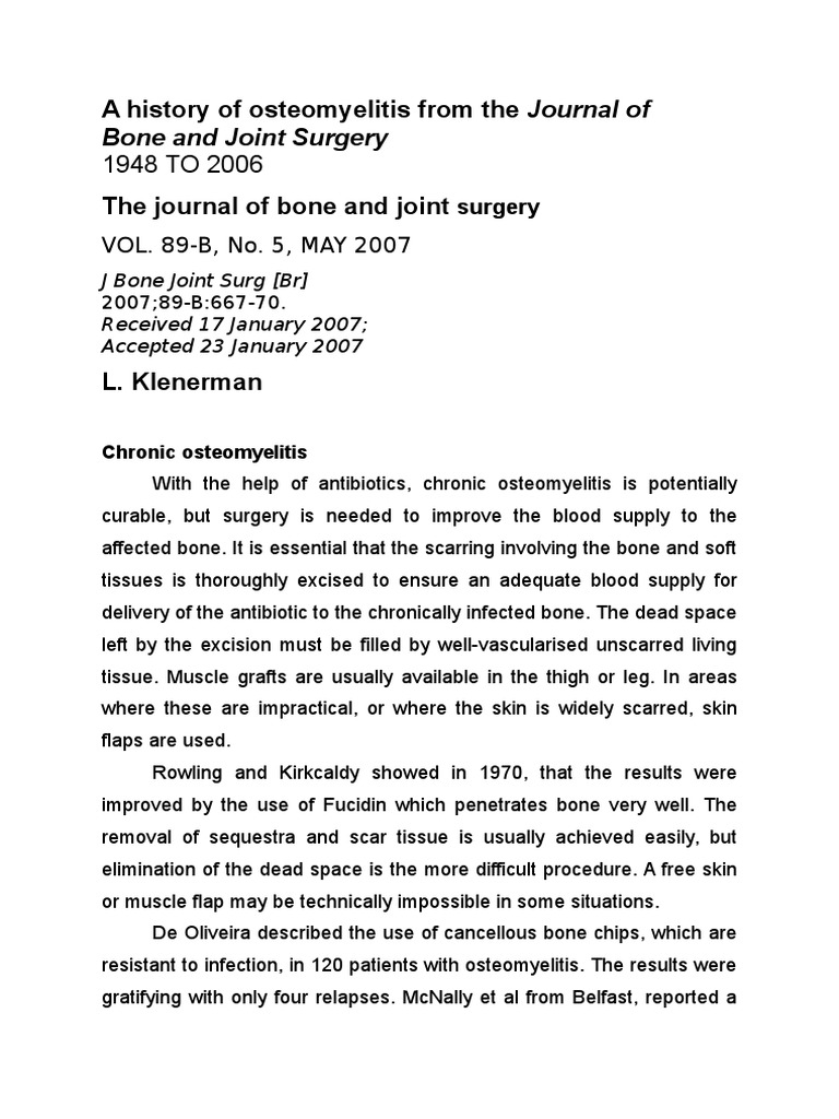 A History of Osteomyelitis | Surgery | Bone | Free 30-day Trial | Scribd