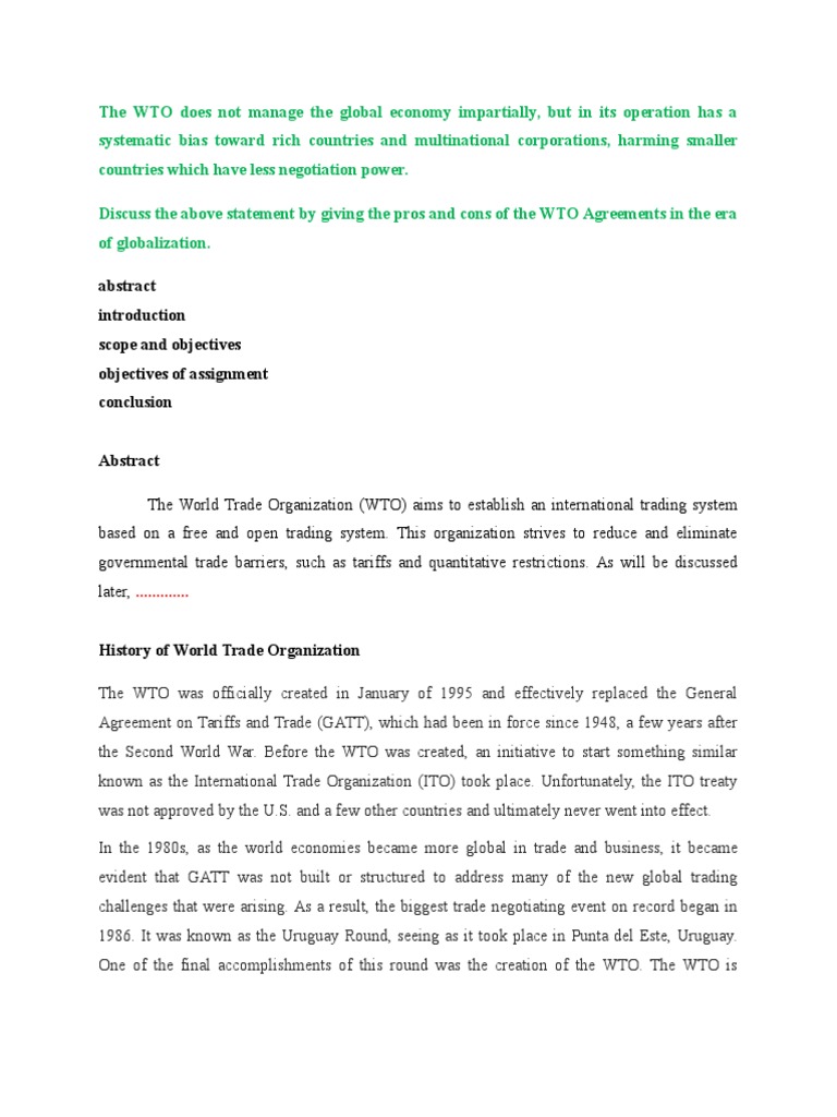 Individual Assignment Wto | PDF | World Trade Organization | Free Trade