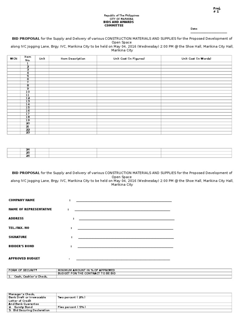 BID PROPOSAL For The Supply and Delivery of Various CONSTRUCTION ...