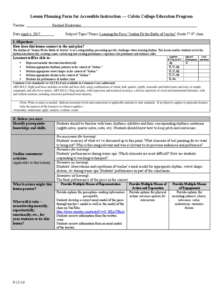 Accessible Lesson Plan for Choir Performance | PDF | Rhythm | Teachers