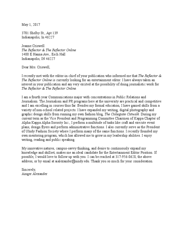 Ainger Alexander Cover Letter 2017 | PDF