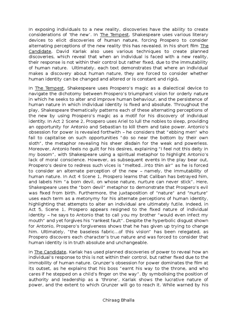 English Essay - Discovery | PDF | The Tempest