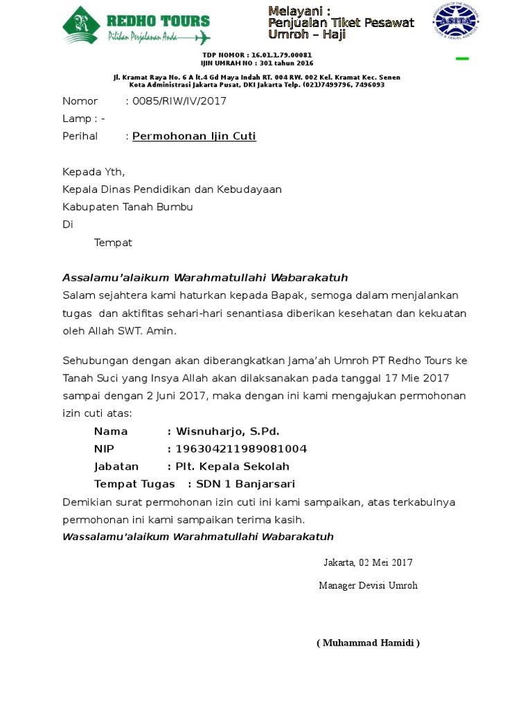 Surat Ijin Cuti | PDF