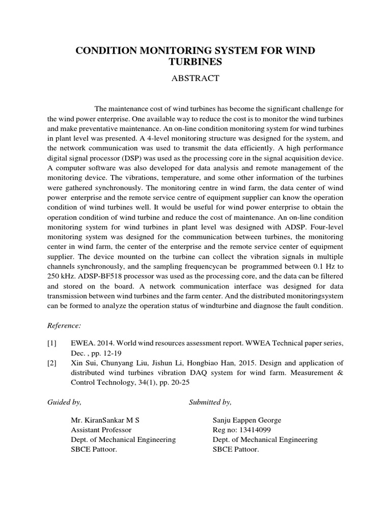 Condition Monitoring System For Wind Turbines: Reference | Download ...
