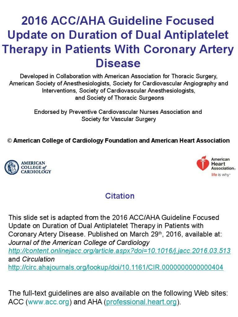 2016 Acc Aha Guideline Focused Update On Duration Of Dual Antiplatelet