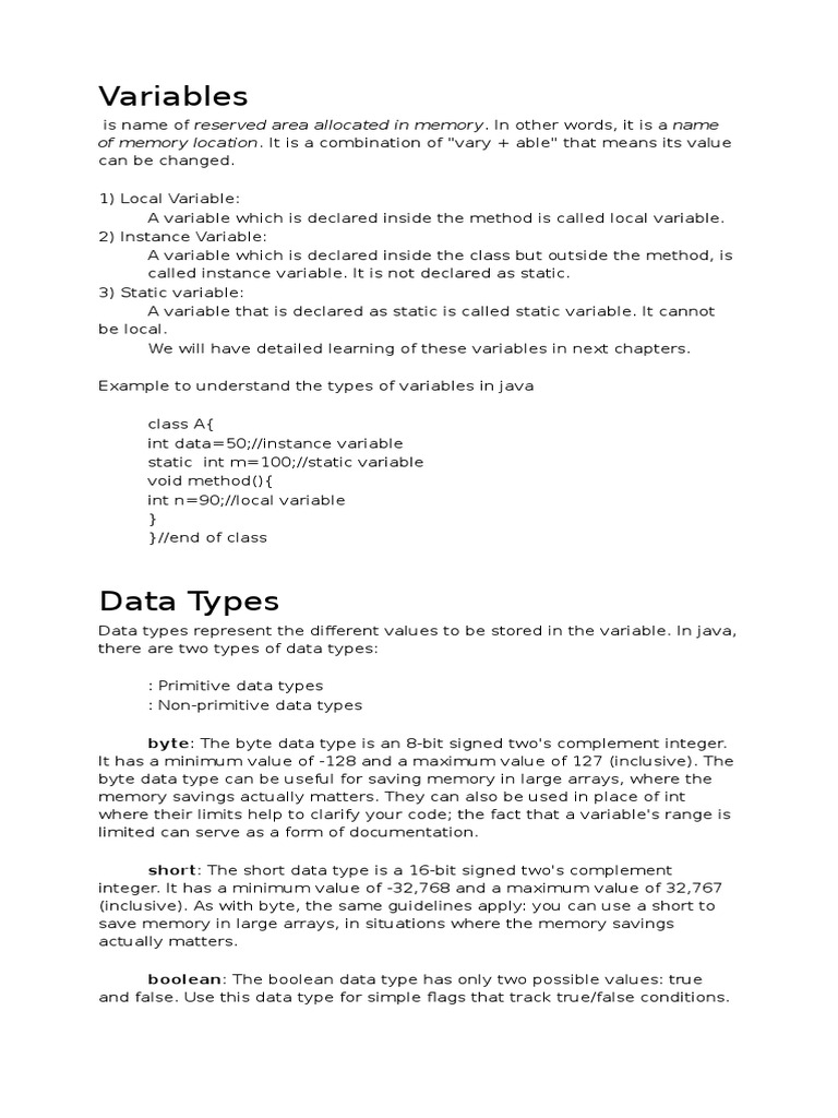 Variables: of Memory Location. It Is A Combination of "Vary + Able" That Means Its Value | PDF ...