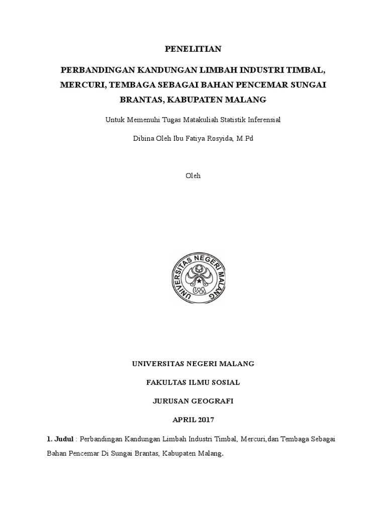Laporan Statistik Contoh Penelitian One Way Anova | PDF