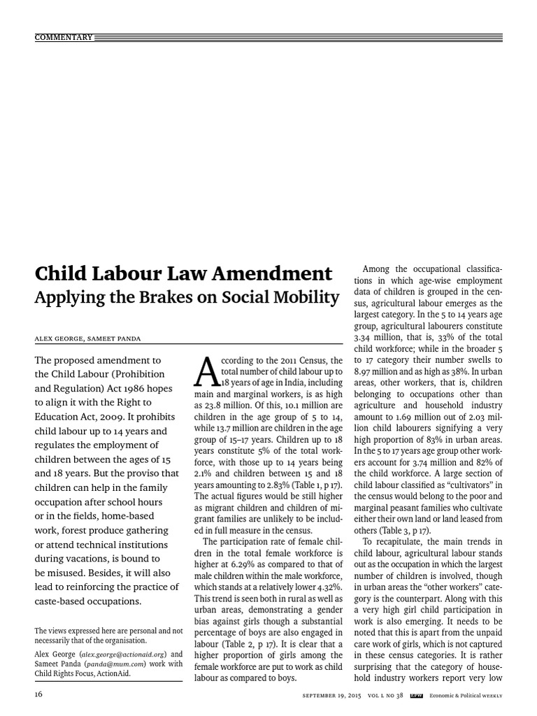 Child Labour Law Amendment - Epw | PDF | Workforce | Child Labour
