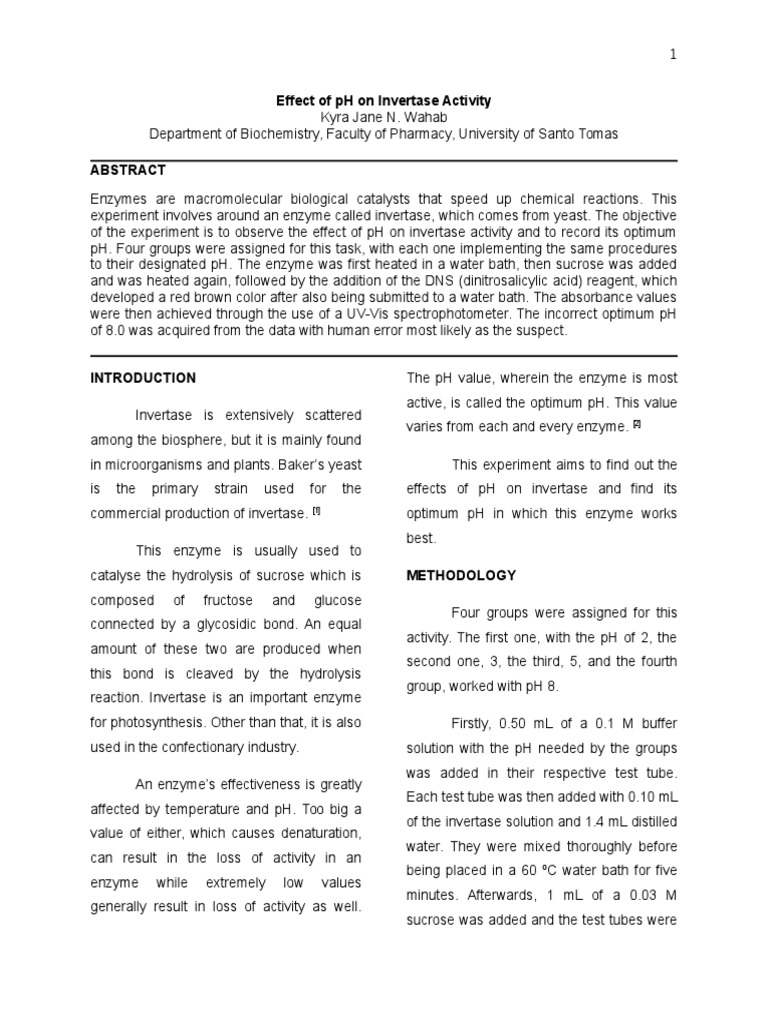 Optimum pH for Invertase Activity | PDF | Ph | Enzyme