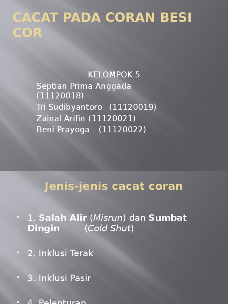 Cacat Pada Coran Besi Cor Kelompok 5 | PDF