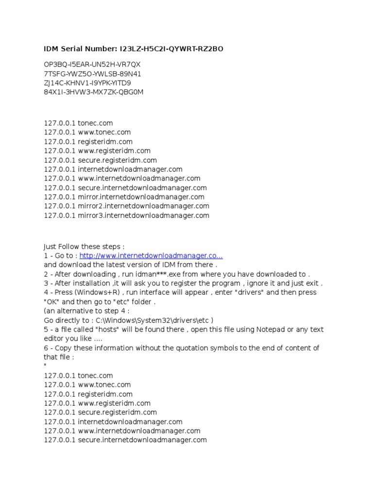 IDM Serial Number: I23LZ-H5C2I-QYWRT-RZ2BO | PDF