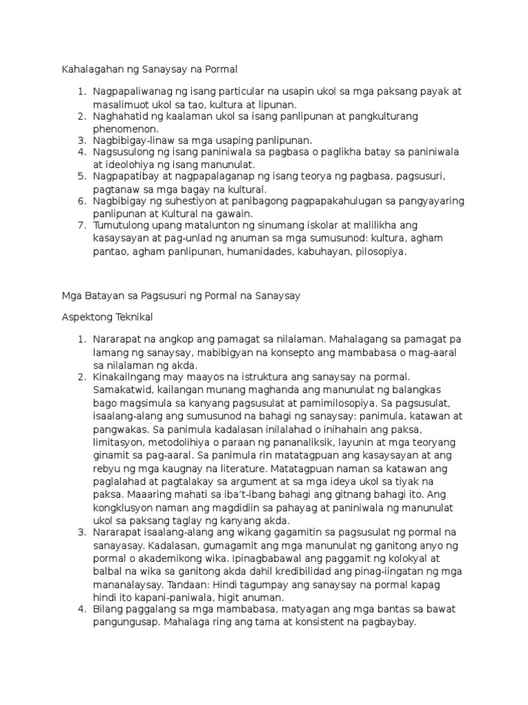 Kahalagahan Ng Sanaysay Na Pormal