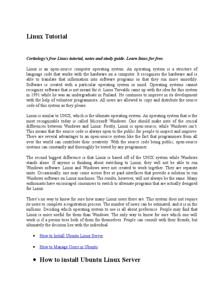 Linux Tutorial: Certiology's Free Linux Tutorial, Notes and Study Guide ...