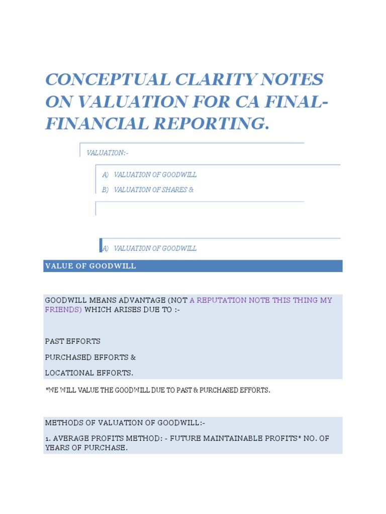Valuation Notes For Financial Reporting CA Final May 2014 | PDF ...