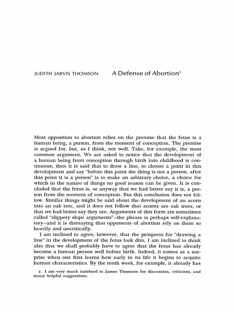 Thomson A Defense of Abortion | PDF