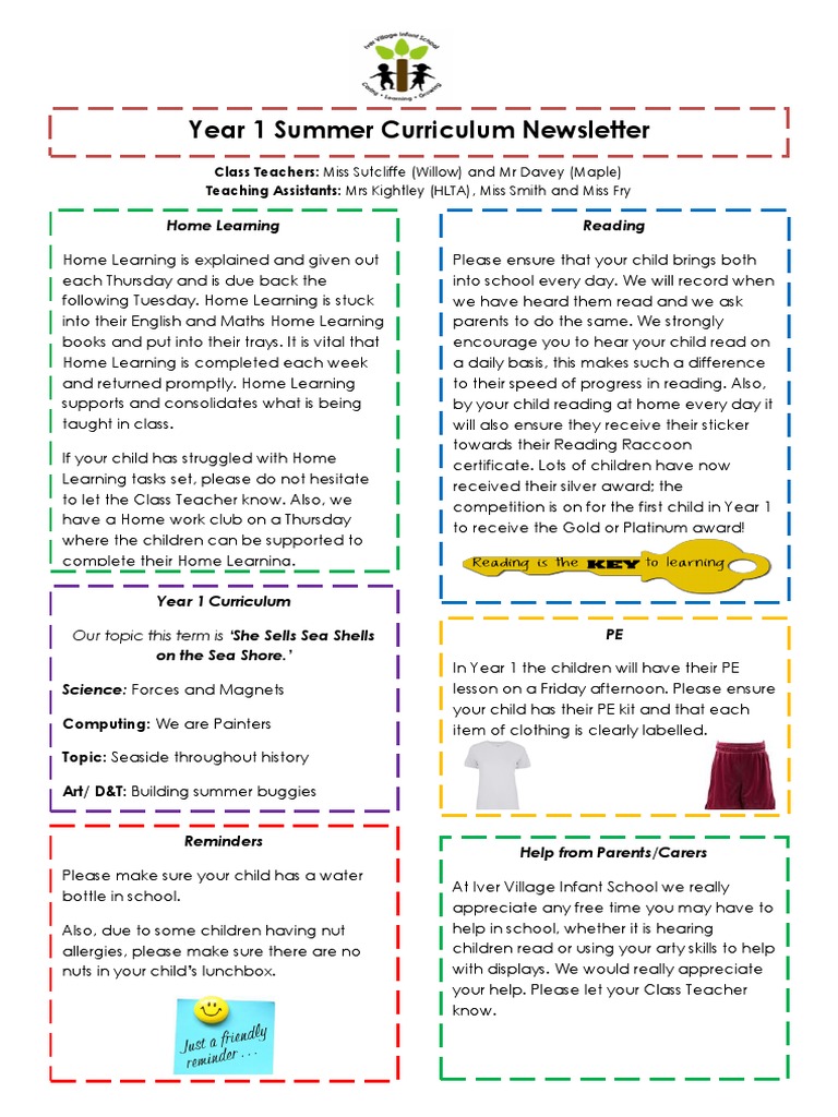 Curriculum Newsletter (Year 1 Summer 1) | PDF | Teachers | Curriculum