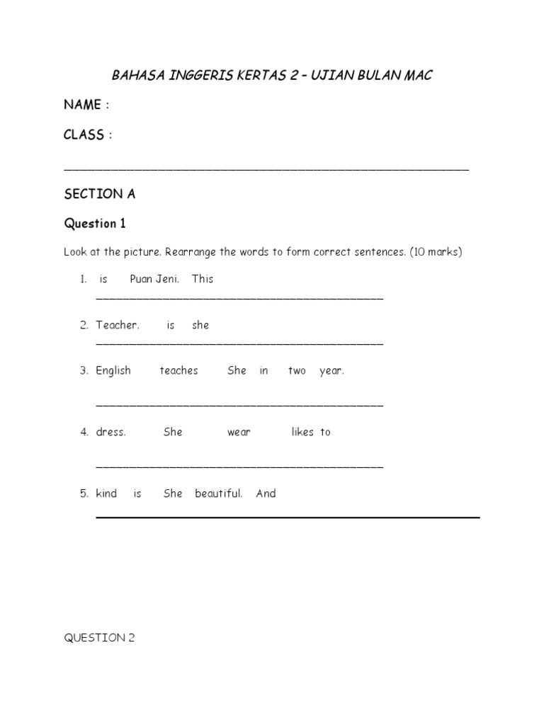 ENGLISH Tahun 2 K2-Cg Raymond | PDF