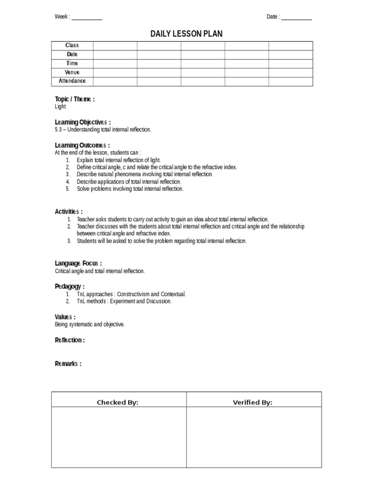 Total Internal Reflection Lesson Plan | PDF | Career & Growth | Art