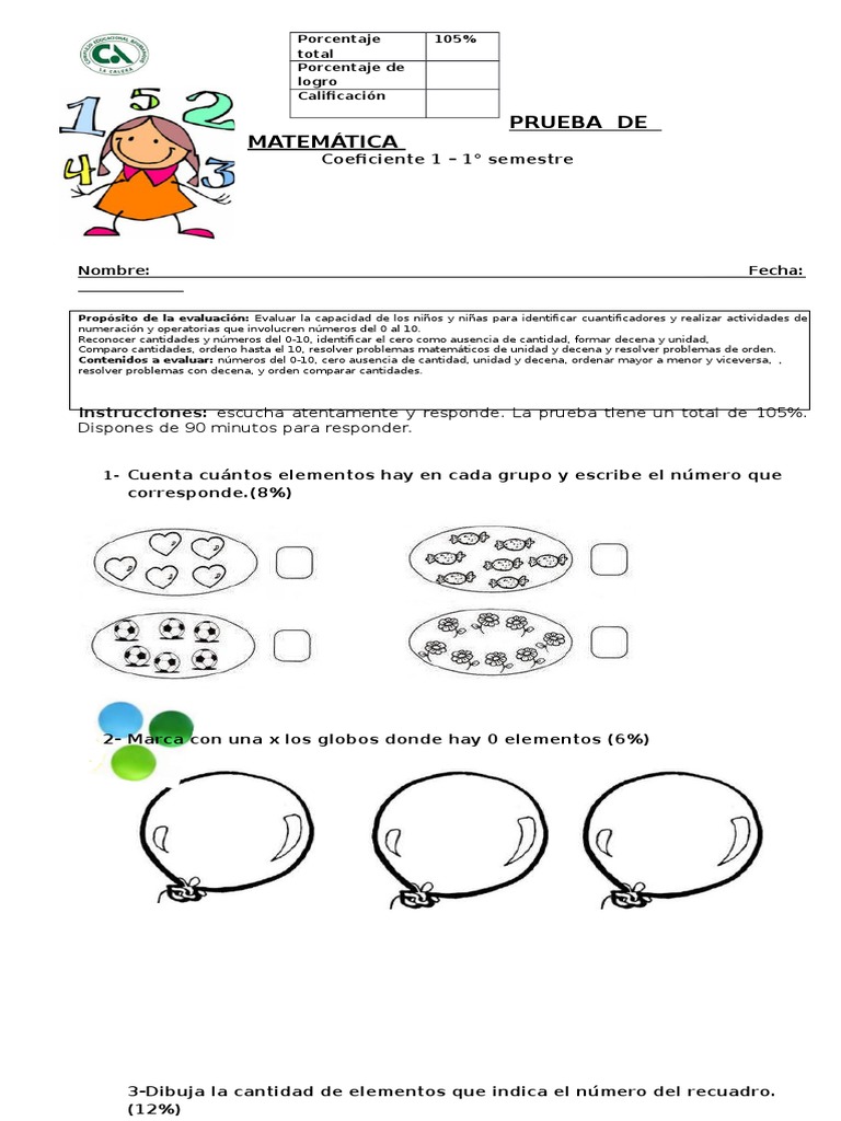 Prueba Matemática: Números 0-10 | PDF | Sicología | Science