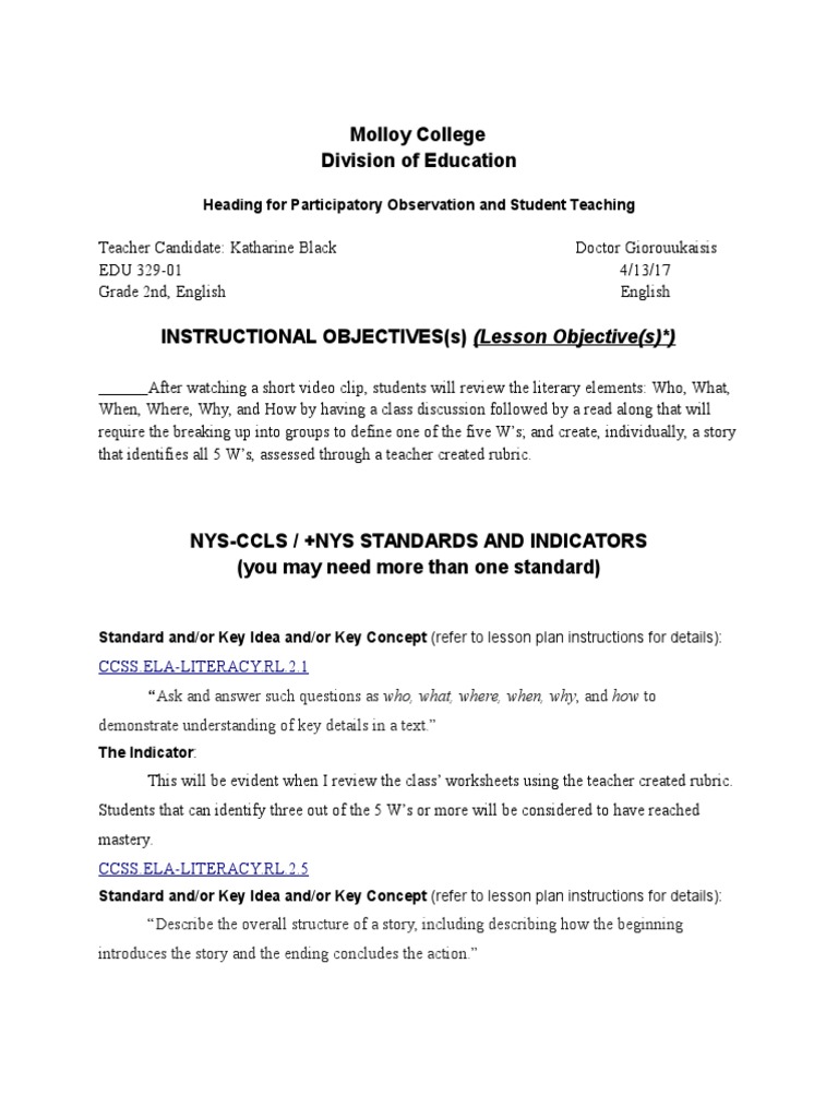 Molloy College Division of Education: Ccss - Ela-Literacy - Rl.2.1 ...