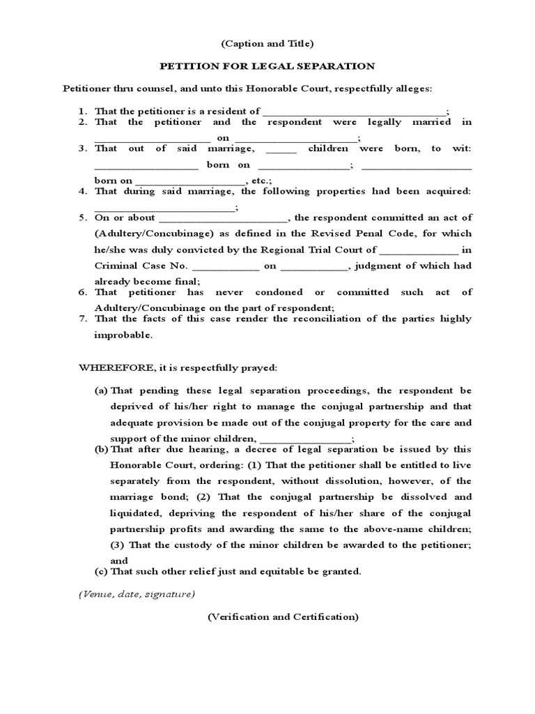 Legal Separation Petition | PDF | Law