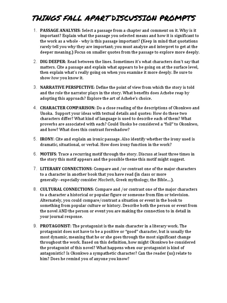 Things Fall Apart : Discussion Prompts | PDF | Masculinity | Femininity