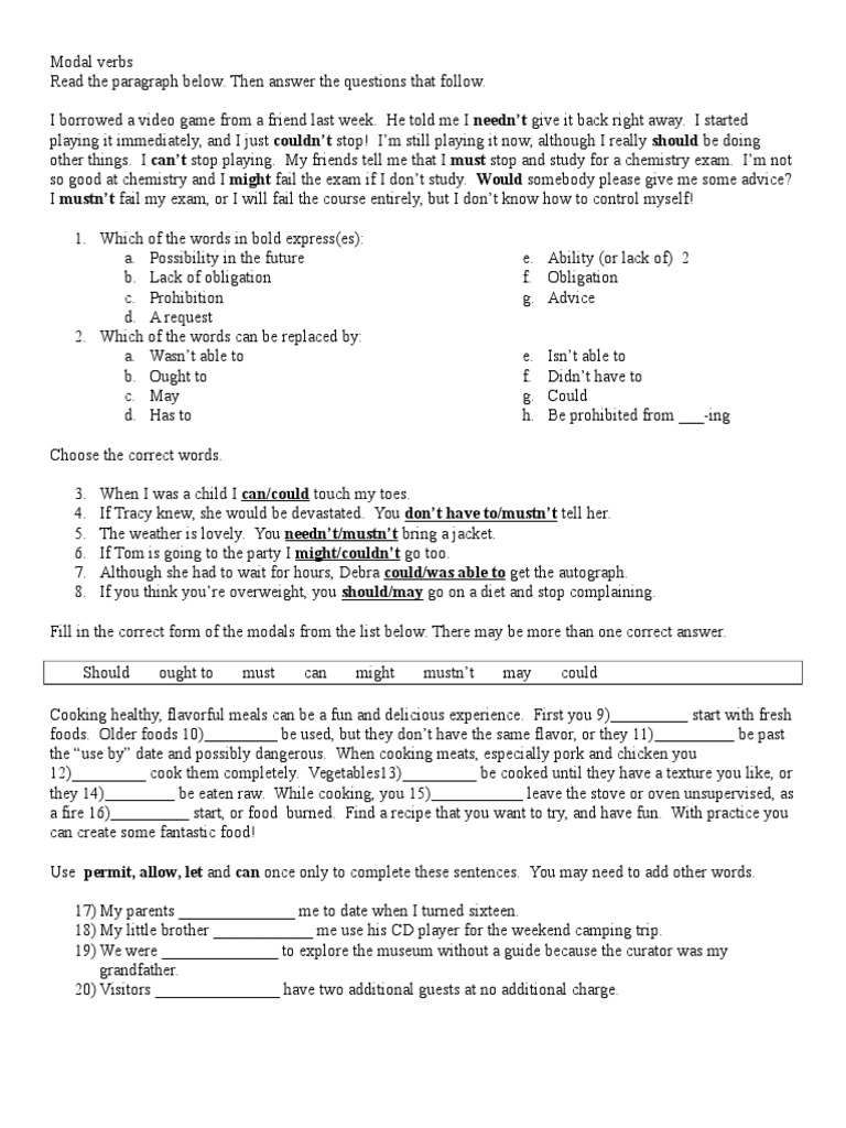 3426 Modal Verbs Upper Intermediate | PDF | Foods | Cooking