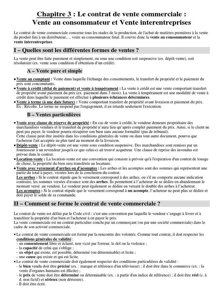 Le Contrat de Vente Commerciale | PDF | Sodles | Publicité