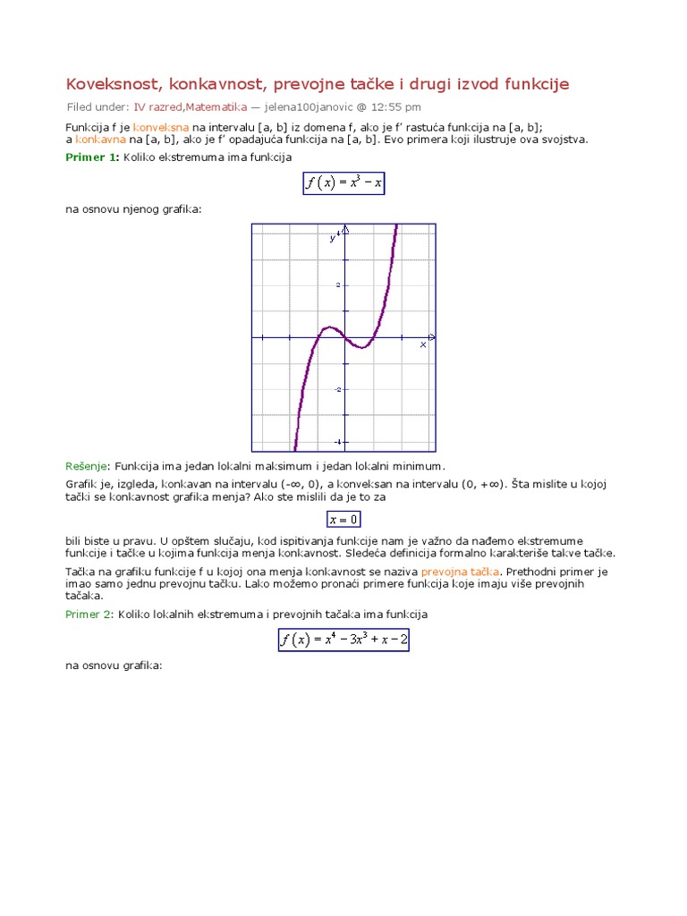 Koveksnost, Konkavnost, Prevojne Tačke i Drugi Izvod Funkcije