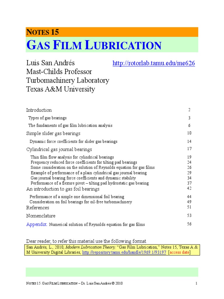 Notes15 Gas Film Lubrication | PDF