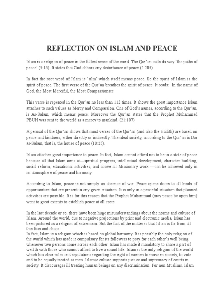 Reflection On Islam and Peace | PDF | Quran | Islam