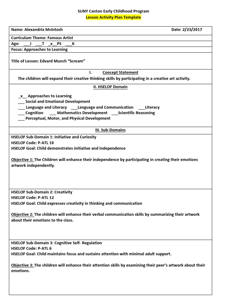 Creative Art Lesson Plan 2 | PDF | Creativity | Attention