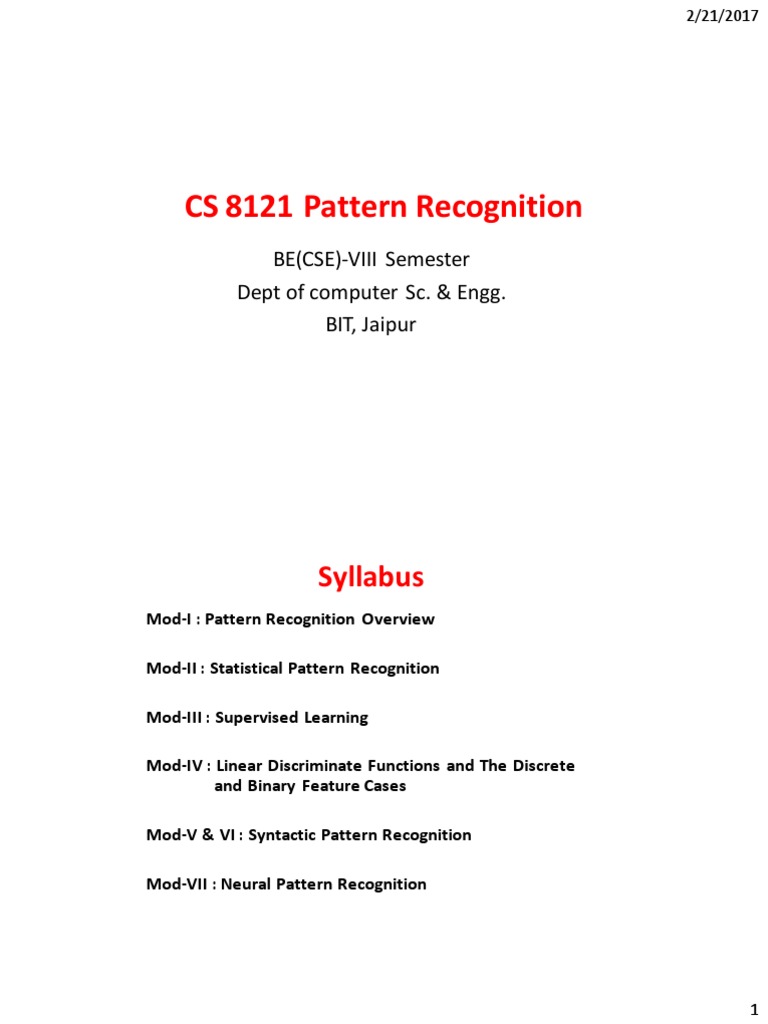 Ch1 Intro Pattern Recognition PDF | PDF | Pattern Recognition | Statistical Classification