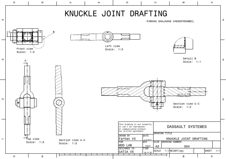 Knuckle Joint Drafting: 4 - Farhan Shajahan Vakkeparambil | PDF ...