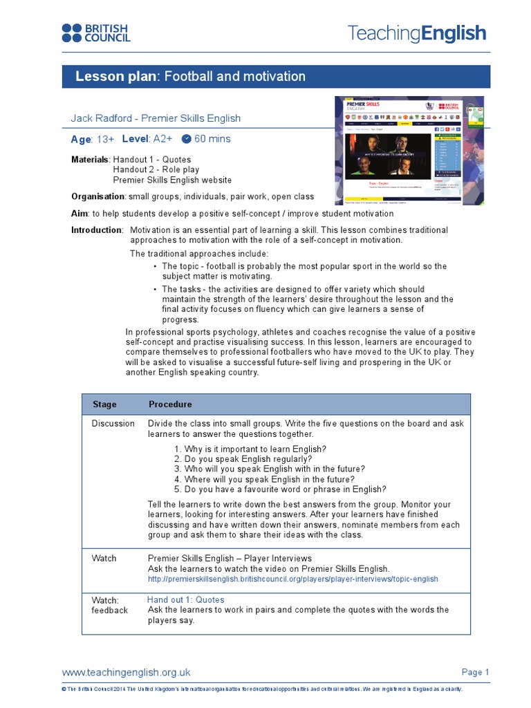 Teaching English - Premier Skills English - Motivation Lesson Plan ...