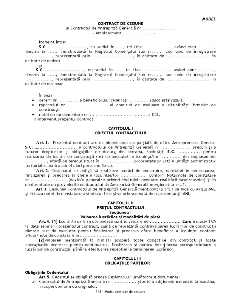 Model Contract de Cesiune | PDF