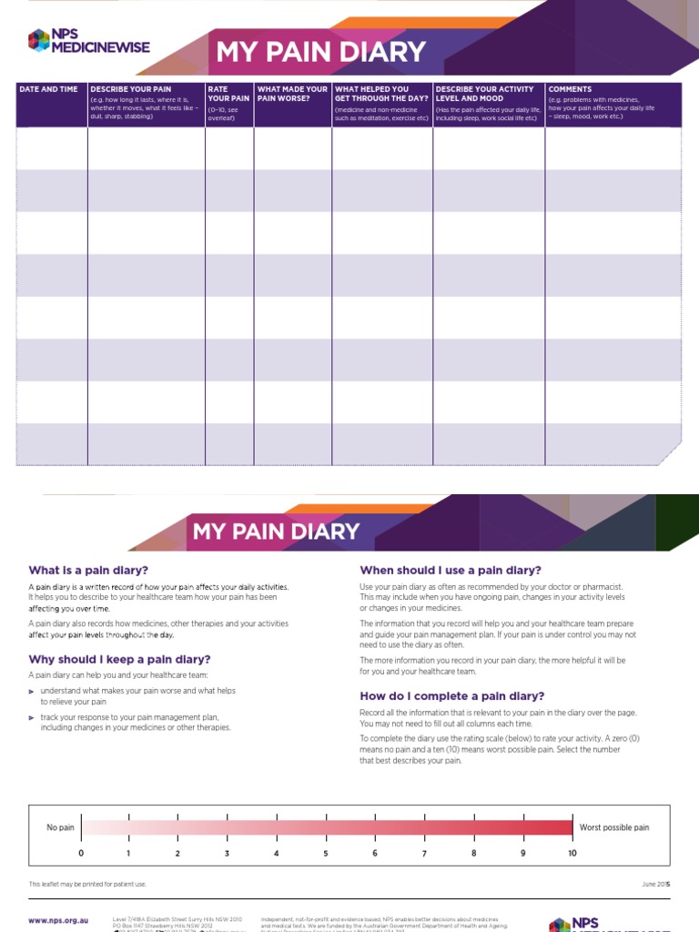 My Pain Diary | PDF | Pain | Pain Management