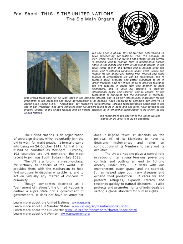An Informative Guide to the Six Main Organs of the United Nations | PDF ...