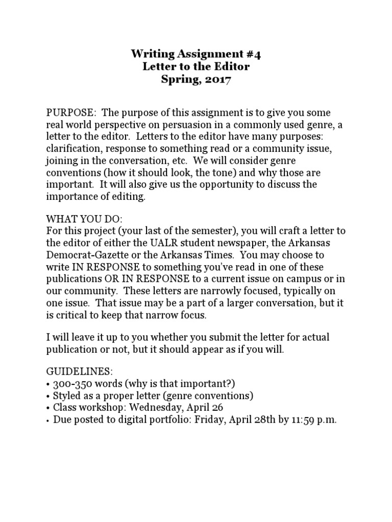 Letter To Editor Assignment | PDF