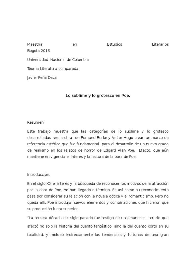 Lo Sublime y Lo Grotesco en Poe | PDF | Edgar Allan Poe | Estética