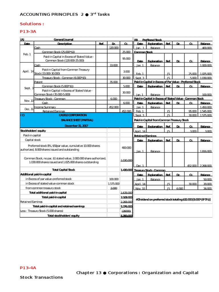 Solutions: P13-3A: Accounting Principles 2 3 Tasks | PDF
