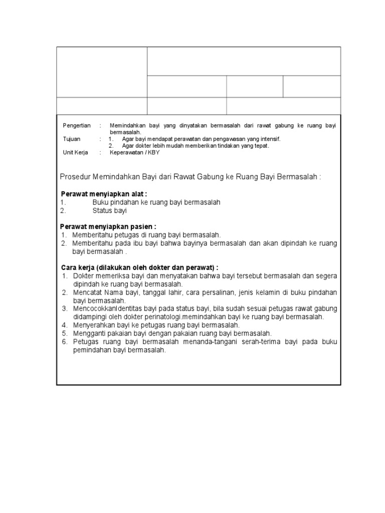 Sop-Kby - Memindahkan Bayi Dari Rawat Gabung Ke Ruang Bayi Bermasalah | PDF