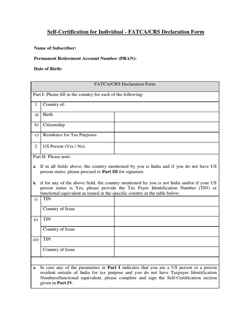 FATCA Self Declaration Format | PDF