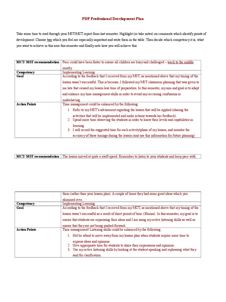 PDP Professional Development Plan Template | PDF | Competence (Human ...