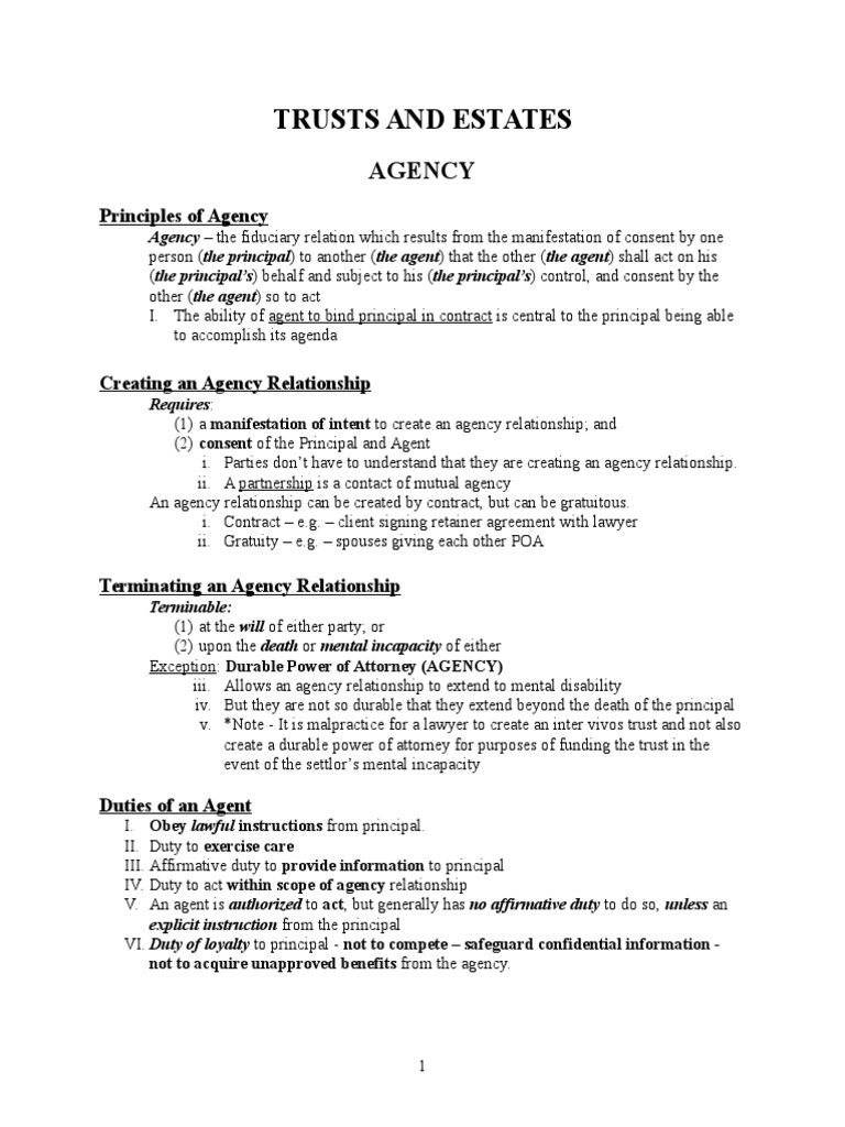Final Trusts Outline | Trust Law | Law Of Agency