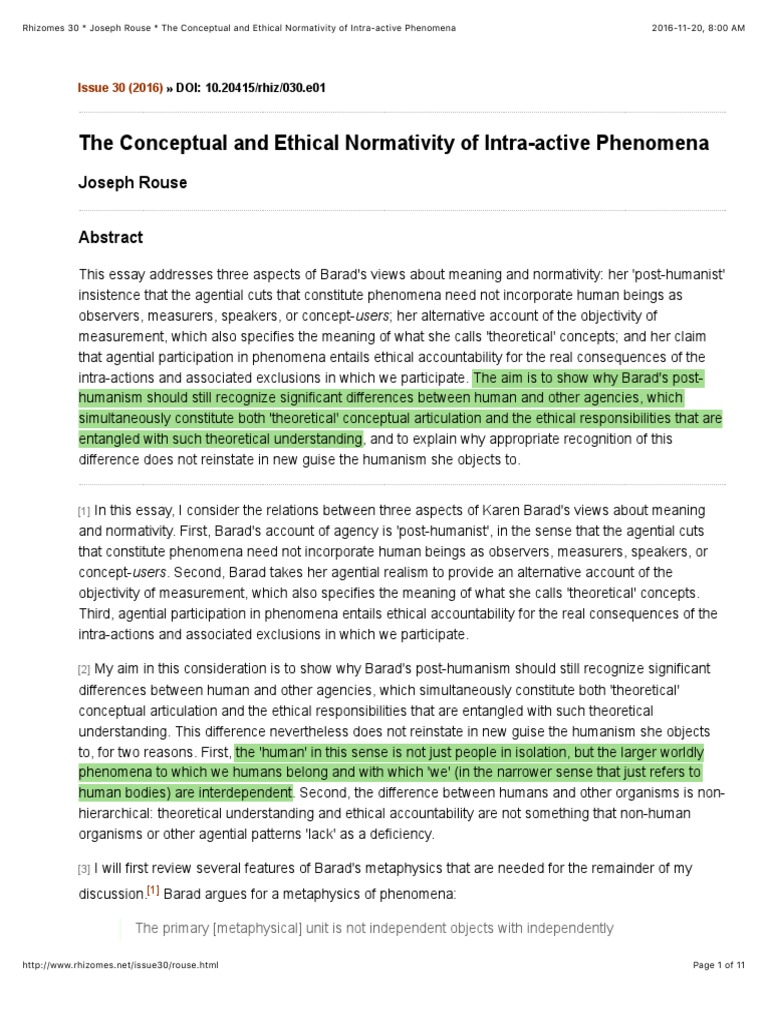 The Conceptual and Ethical Normativity of Intra-Active Phenomena | PDF | Metaphysics | Causality