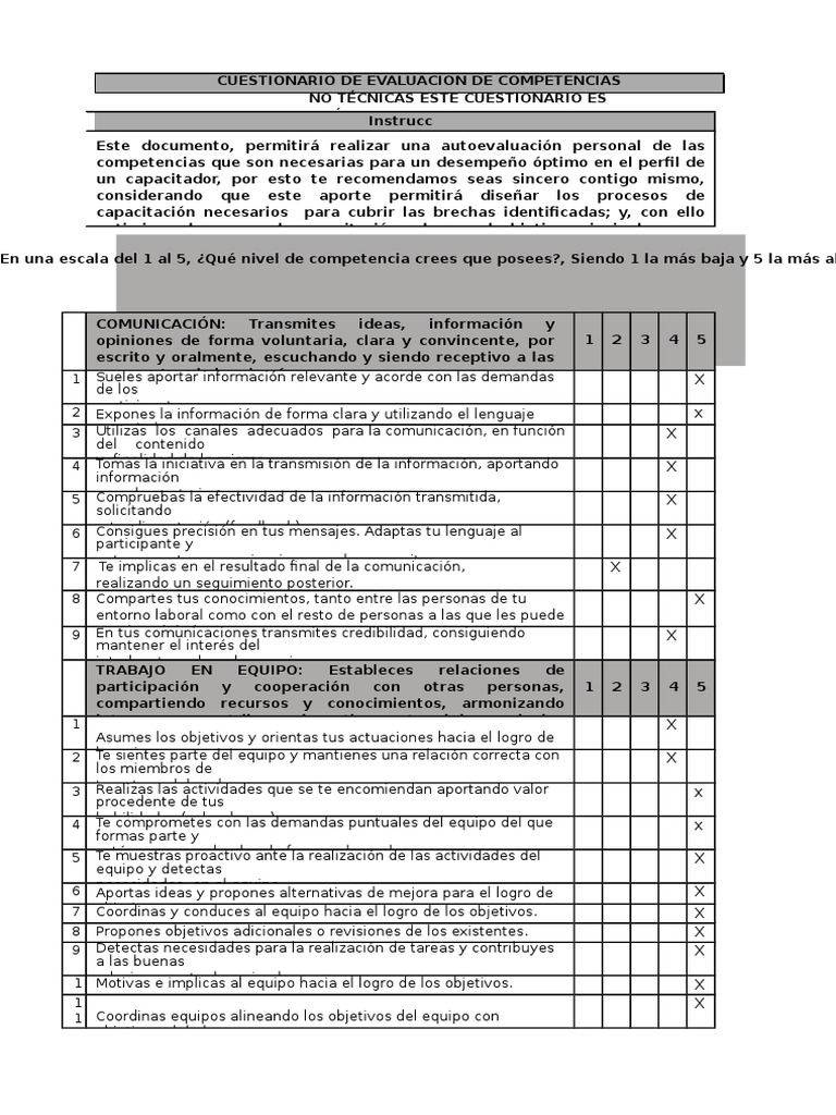 Cuestionario de Evaluación de Competencias | PDF | Información | Aprendizaje
